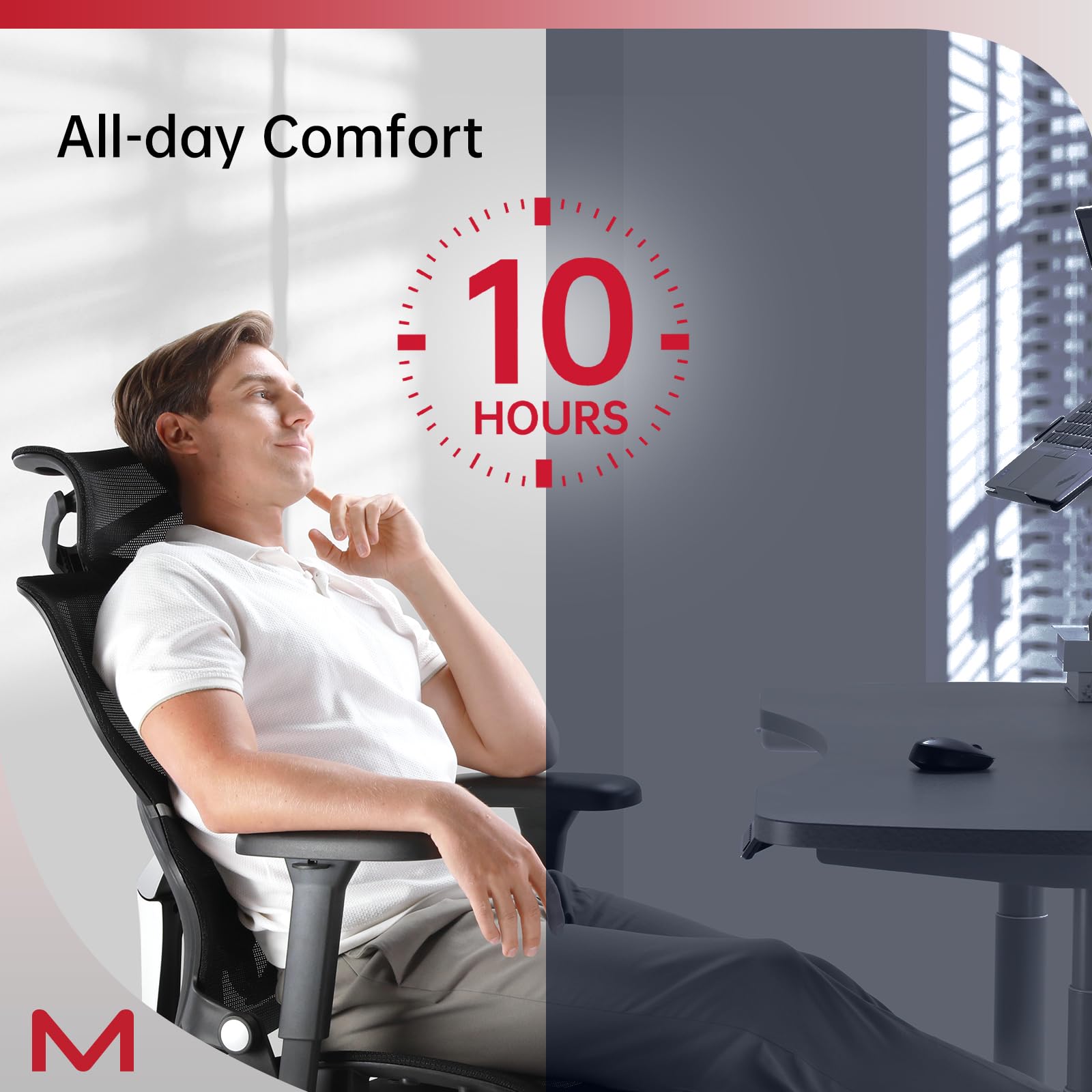 Motostuhl Q3-MT Ergonomic Office Chair with Footrest Home Office Ergonomic Chair with Soft Rubber Lumbar Support Extra Large 2D Headrest & 3D Armrest 140° Tilting Mesh Computer Chair