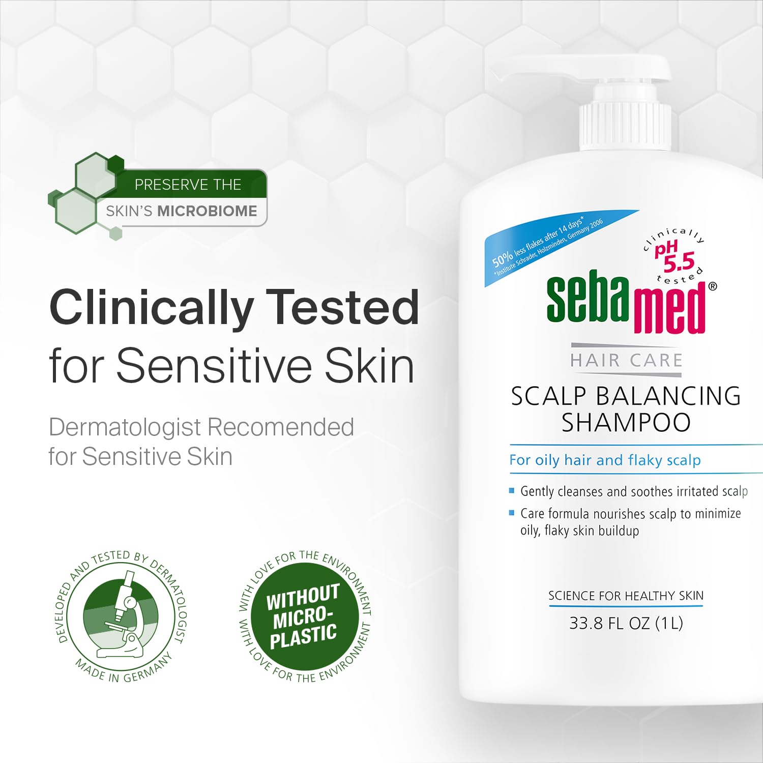 SEBAMED Anti-Dandruff Shampoo - Scalp Balancing Hair Care for Oily Dandruff Prone Scalp (1 Liter with Pump + 200mL)