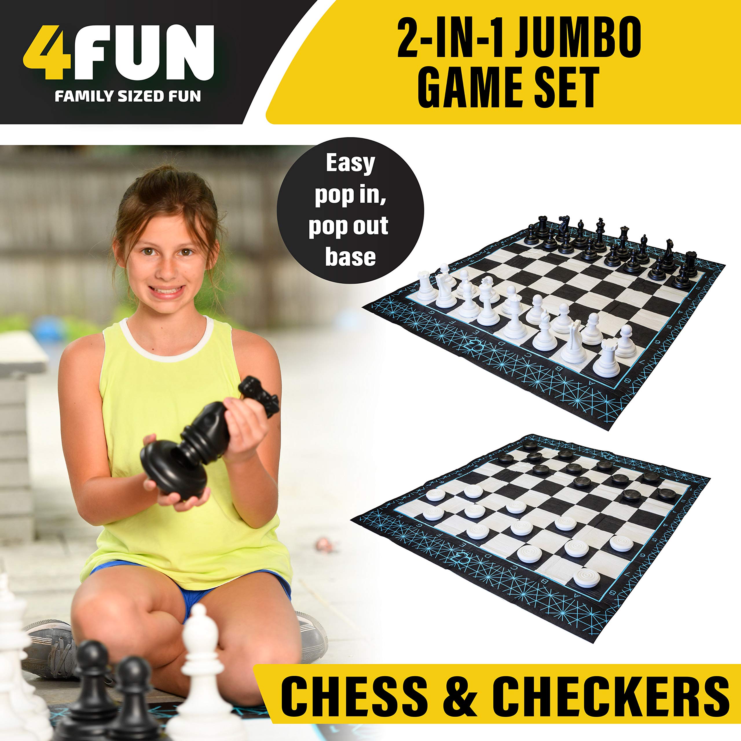 4Fun Jumbo Chess and Checkers Set | Giant Chess/Checkers Game | Outdoor Chess/Checkers | Outdoor Board Game