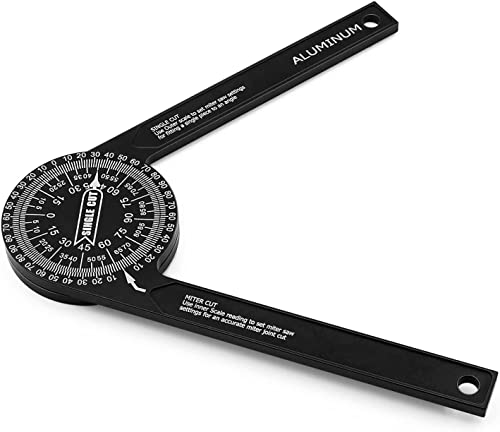 Aluminum Miter Saw Protractor | 7-Inch Rust Proof Angle Finder Featuring Precision Laser Engraved Scales with 360 Degree Rotation Function (One, Black)