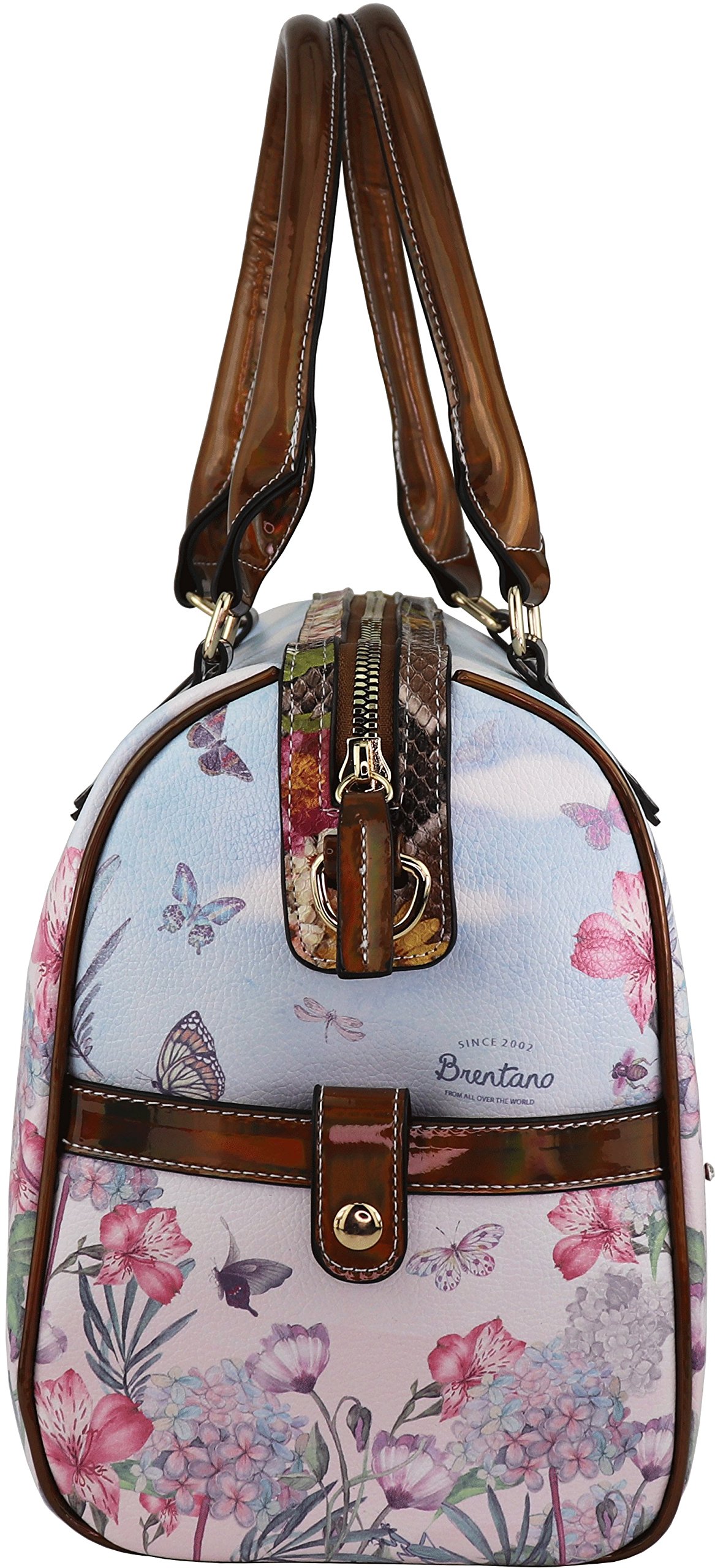 B BRENTANO Vegan Cute Animal Graphic Top Handle Boston Shoulder Bag with Rhinestones (Cozy Dog Wagon.)