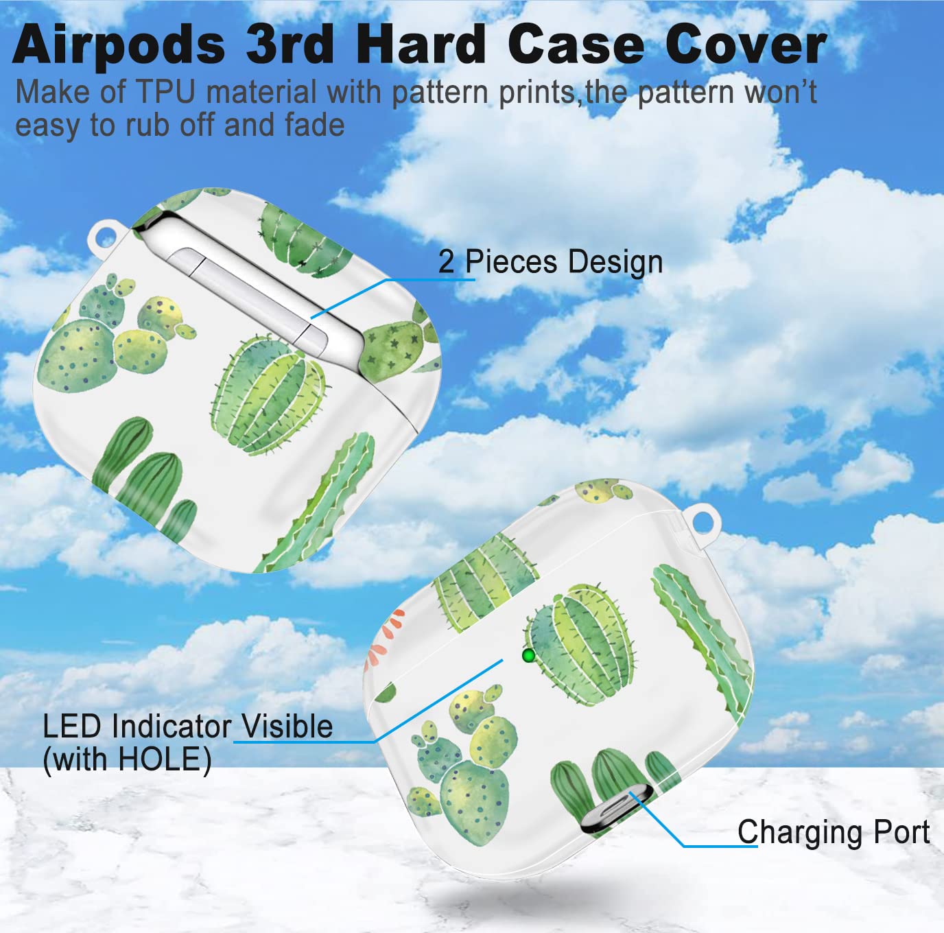 Airpods 3 Case 2021 - YOMPLOW Protective Hard Case Cover Skin Portable Shockproof Women Girls with Keychain for Apple Airpod 3rd Generation Charging Case (2Pack (Marble, Black+White))