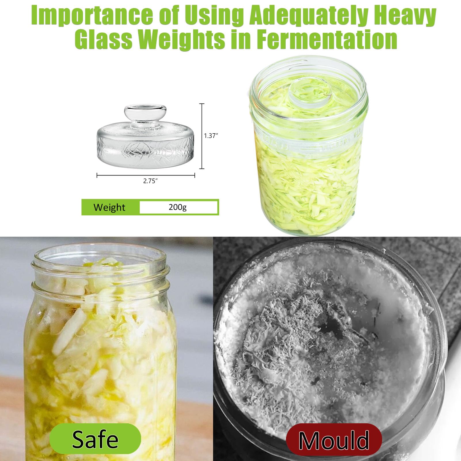 Artcome 4-Pack Glass Fermentation Weights with Easy Grip Handle and Unique Texture Design for Large Wide Mouth Mason Jars