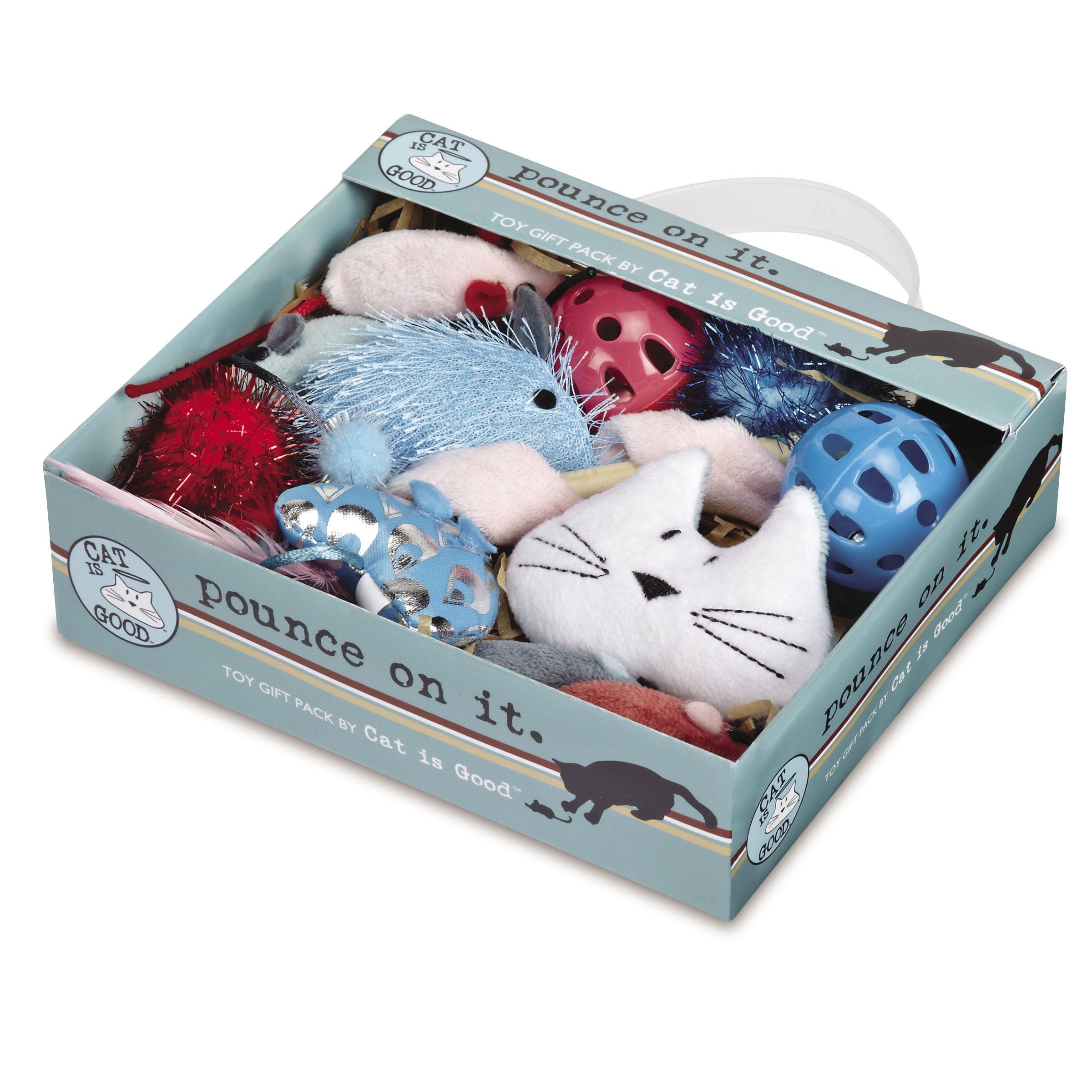 Cat Is Good 12-Piece Pounce Toy Gift Box β Pounce on It Assorted Toys Keep Cats and Kittens Entertained Safely