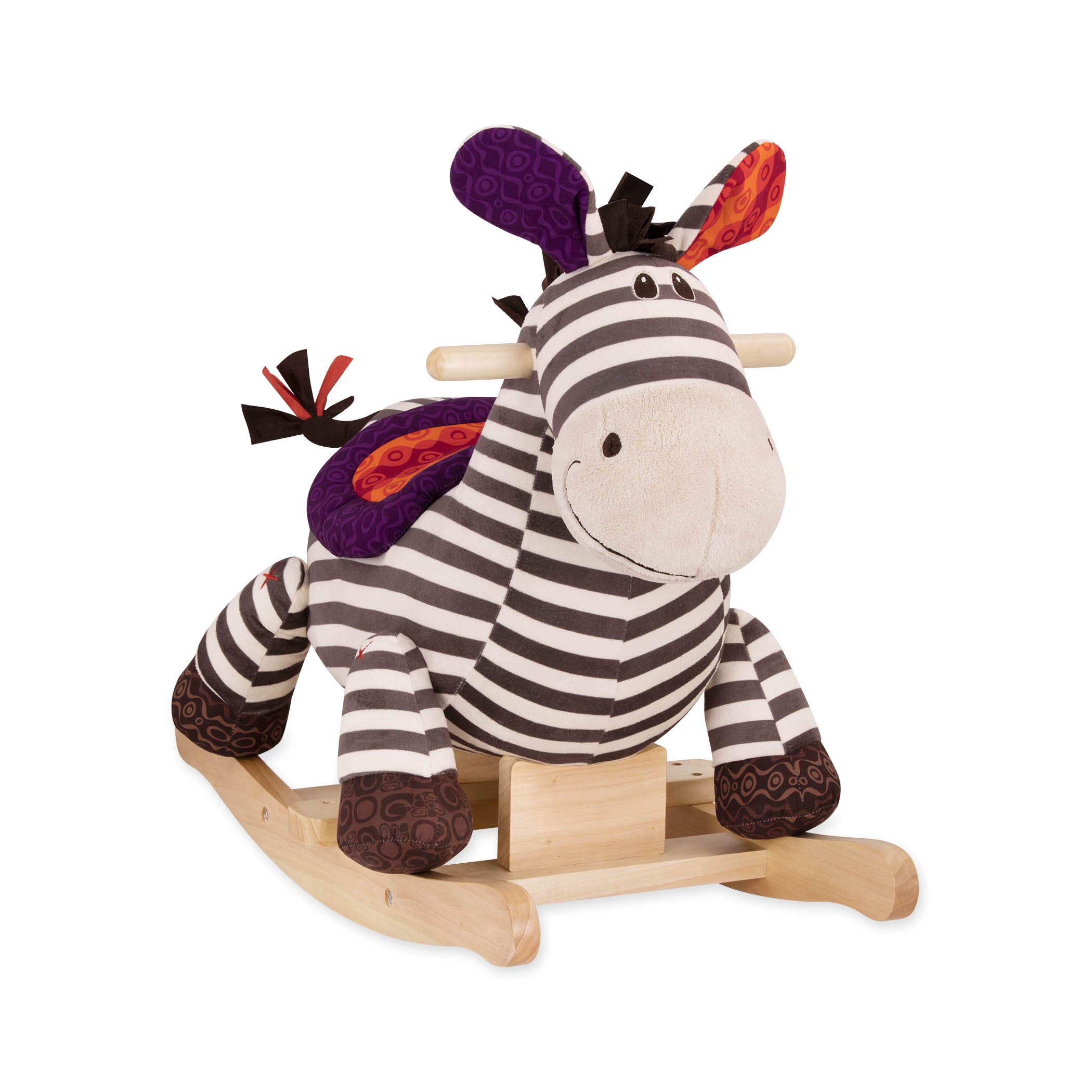 B. toys by Battat Kazoo Wooden Rocking Zebra – Rodeo Rocker – Plush Ride On Zebra Rocking Horse for Toddlers and Babies 18m+, B. Rocking Zebra