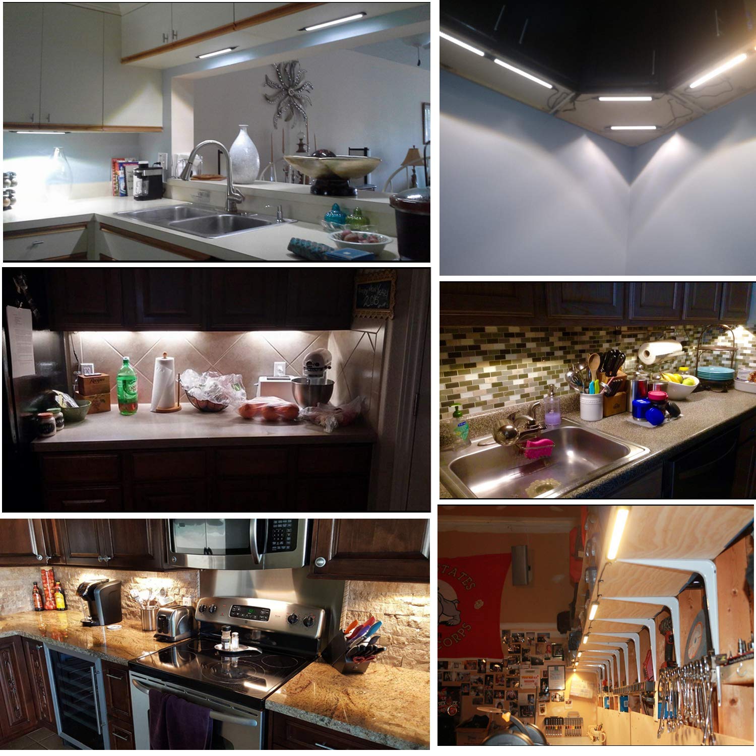 AIBOO LED Under Cabinet Lighting Kit, Plug in Strip Lights with Dimmer Switch for Kitchen Cabinet Counter, Closet, Bedroom Lighting(24w-8 Bars kit-2700K)