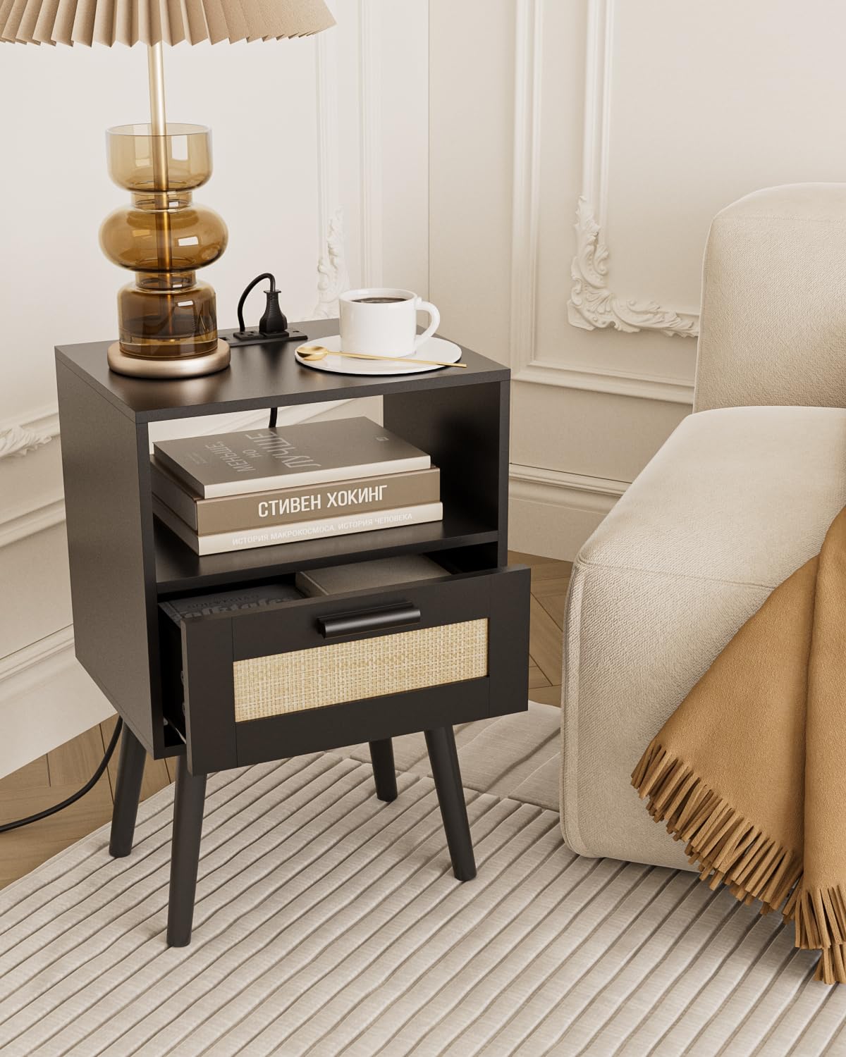 Aobafuir Wood Nightstand, Night Stand for Bedroom, Bedside Table with Drawers, Farmhouse End Table with Storage for Living Room (Modern)