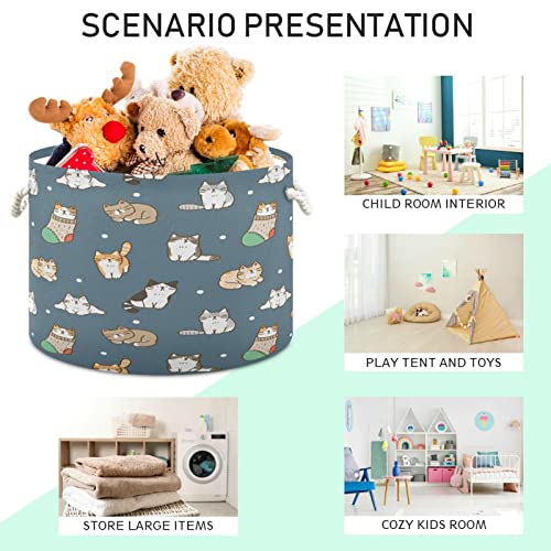 Kigai Cotton Rope Basket Cartoon Cat Collapsible Baby Laundry Basket with handles Blanket Basket Kids Toy Storage Basket for Shelf Organizer Home Decor