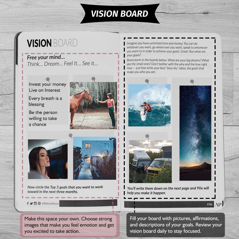 90 Day ACTION PLANNER Daily, Weekly, Monthly Undated Calendar Goal Planning - Increases Productivity & Time Management With Vision Board & To Do List - Life Coaching & Corporate Gifts