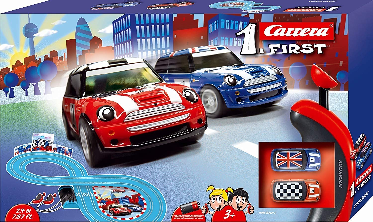 Carrera First Nintendo Mario Kart Slot Car Race Track - Includes 2 Cars: Mario and Yoshi and Two-Controllers - Battery-Powered Beginner Set for Kids Ages 3 Years and Up