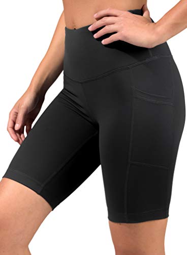 90 Degree By Reflex - High Waist Power Flex Biker Shorts with Side Pockets - 5", 7", 9" - Black 9" - Medium