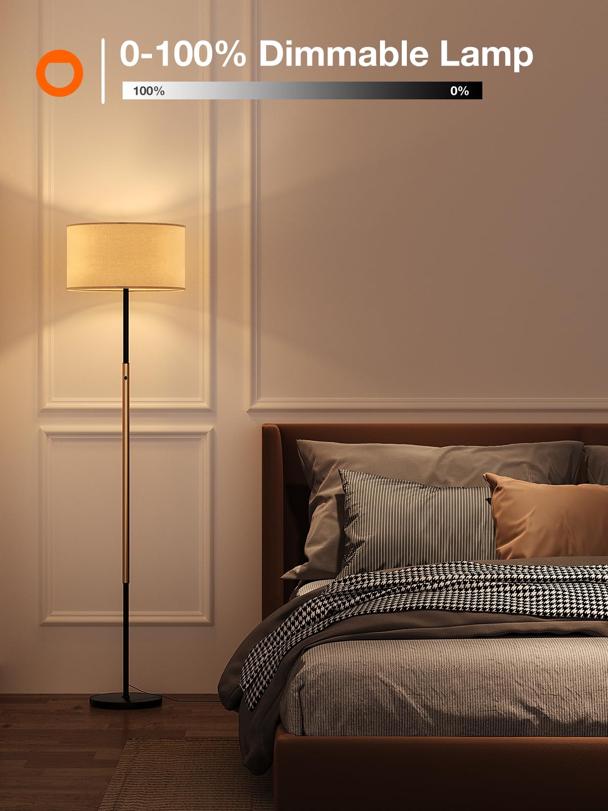 addlon Floor Lamps for Living Room, dimmable Floor lamp with 2 LED Bulbs, Super Large lampshade Modern Standing lamp, Bright Tall Floor lamp for Bedroom and Office (Adjustable Brightness) - Black