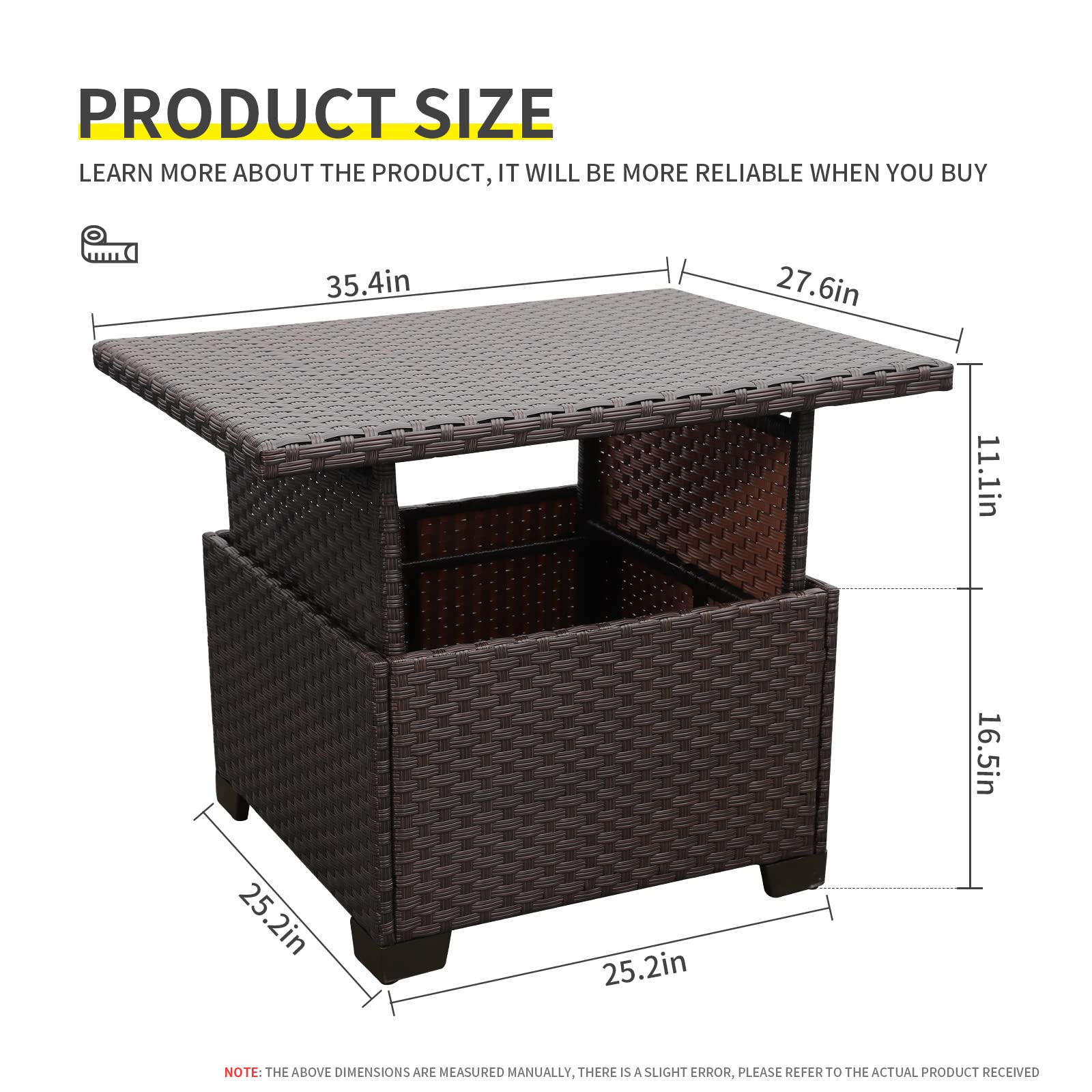 Patio Rattan Coffee Table with Hidden Storage, Wicker Liftable Dinning Table, Versatile Piece of Outdoor Furniture, Brown