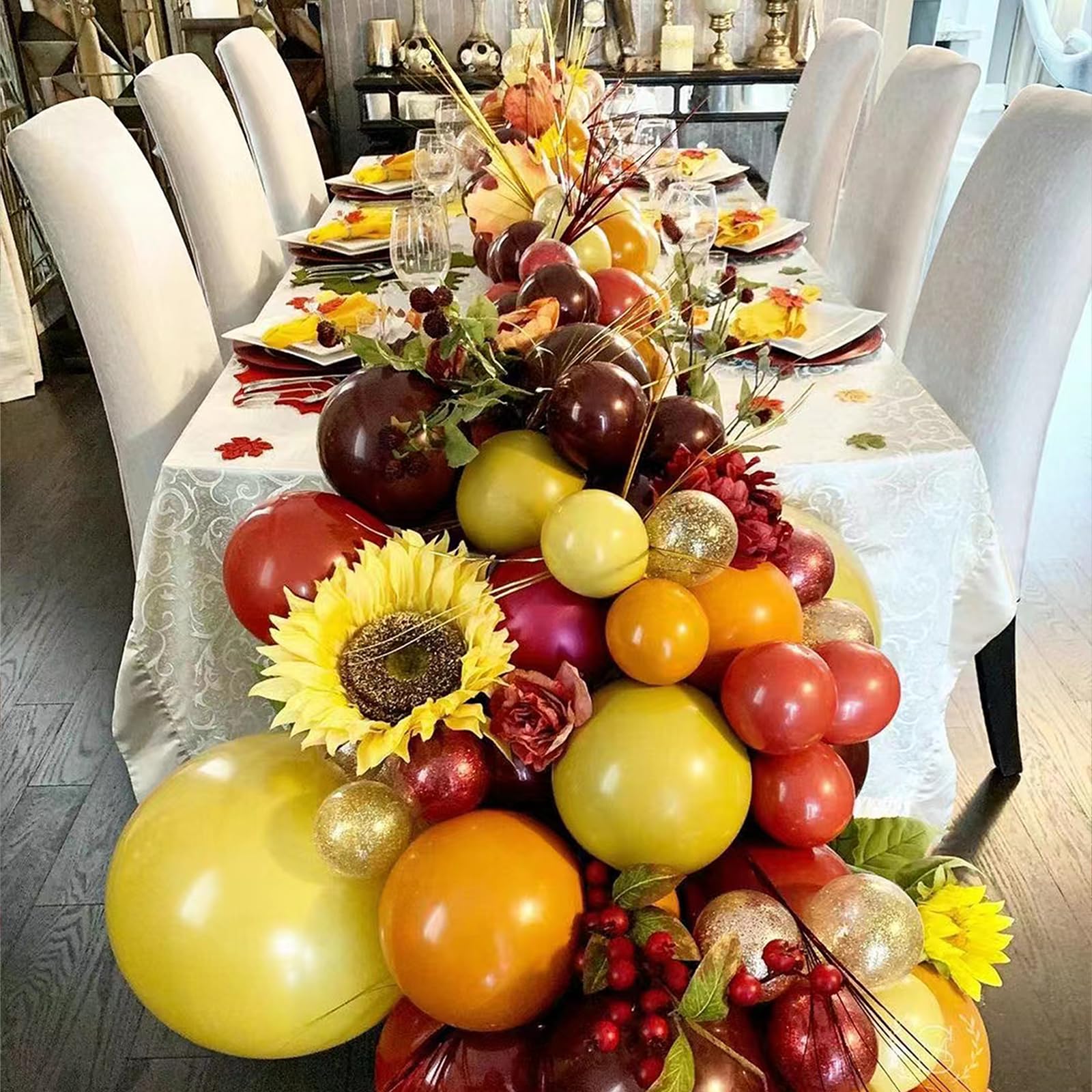 AobkDeco 189 pcs Fall Balloons Garland Arch Kit Fall Decorations Orange Burgundy White balloons for Thanksgiving Autumn Little Pumpkin Baby Shower Decorations with Fall Maple Leaves
