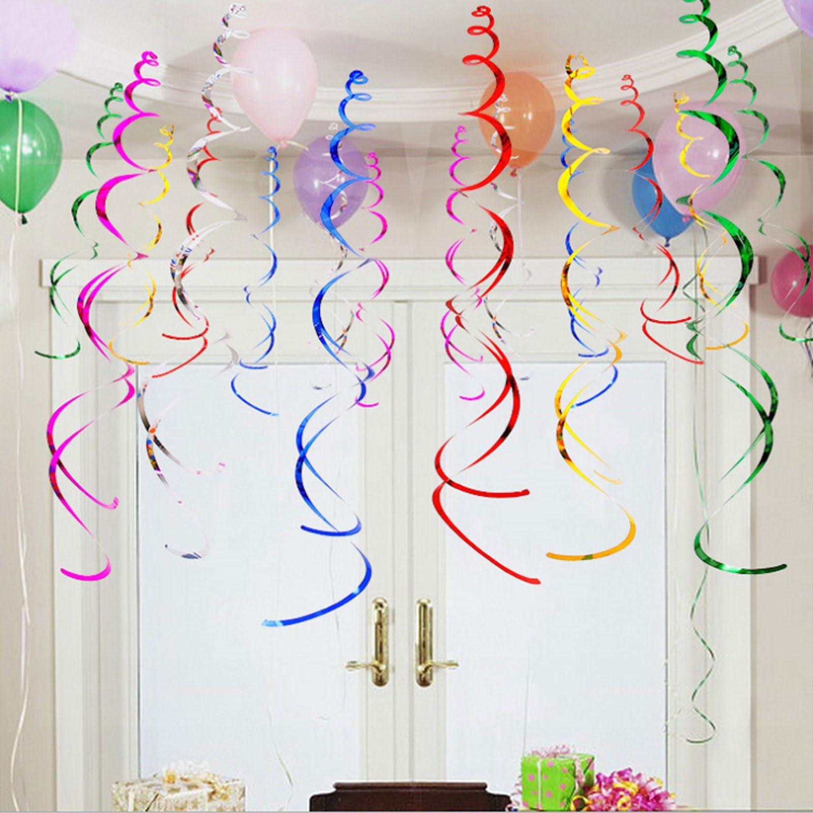 Aimto Blue and Silver Party Swirl Decorations,Foil Ceiling Hanging Swirl Decorations, Party Decorations Pack of 20