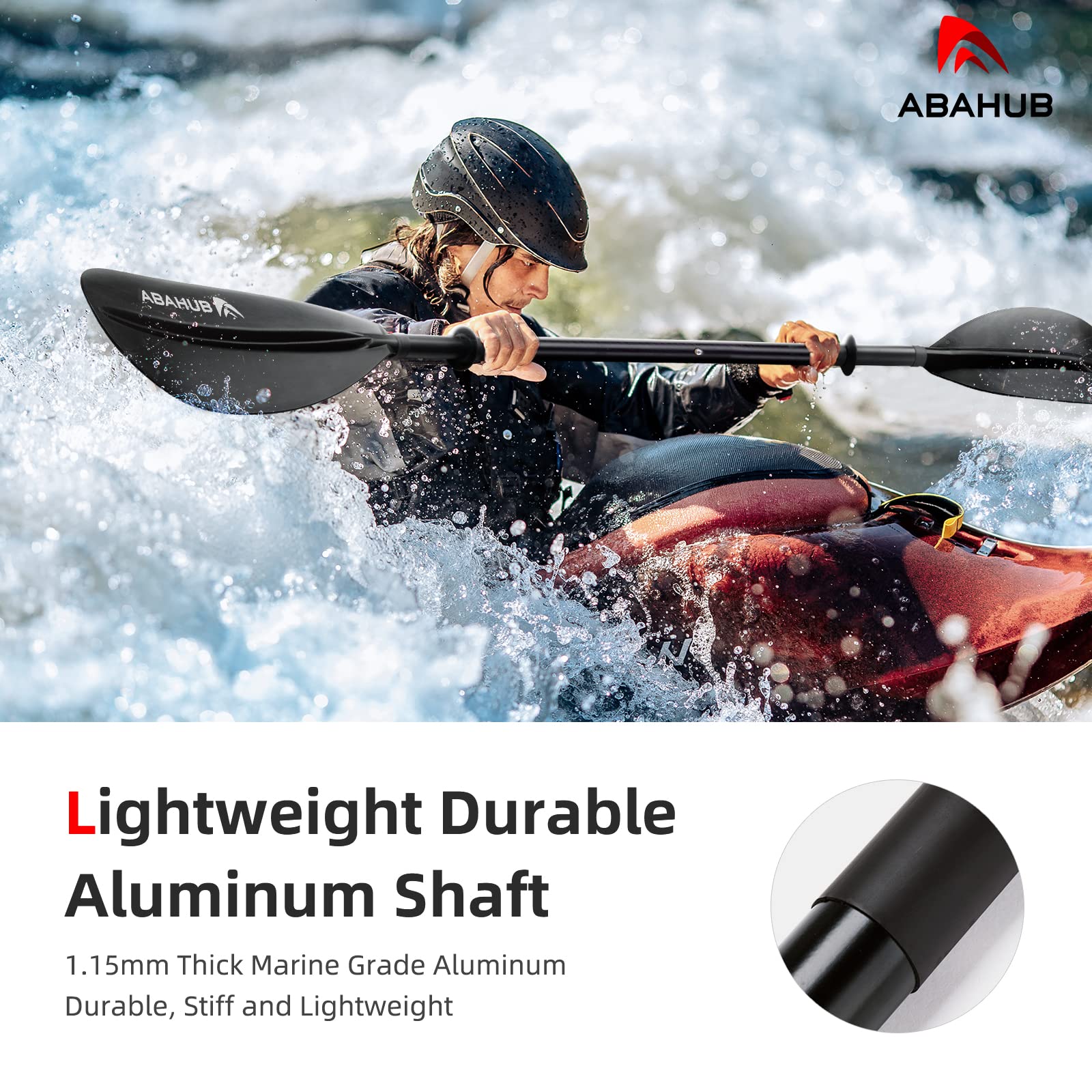 Abahub 1 x Kayak Paddles, 95 Inch Kayaking Oars for Boating, Canoeing with Extra Paddle Leash, Aluminum Alloy Shaft Black Plastic Blade