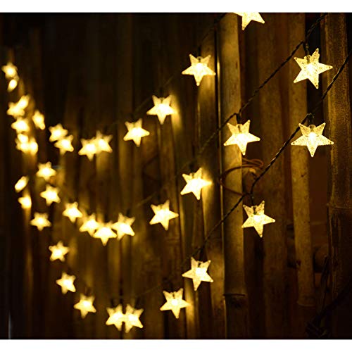 Abkshine Solar Christmas Lights Outdoor,Waterproof Solar Powered Fairy Lights, Warm White led Star String Lights for Garden Yard Path Trees Decorations