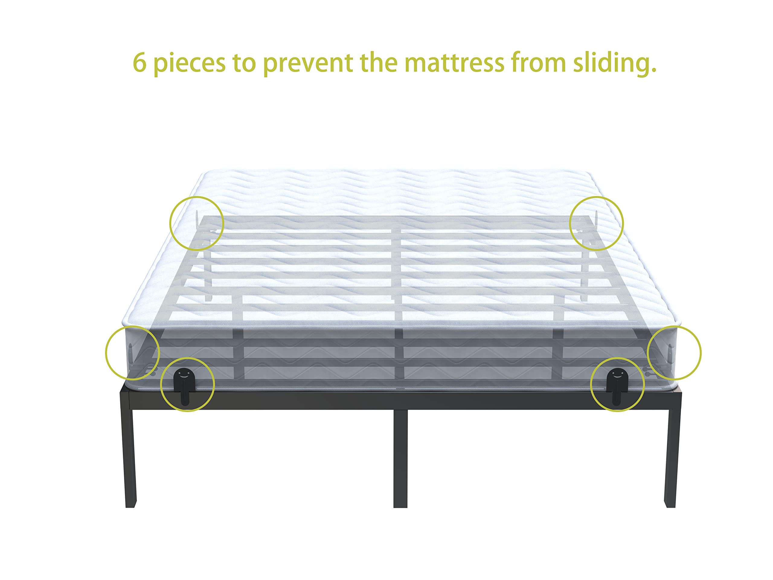 DiaOutro Bed Frame Non Slip Mattress Gaskets, 6 PCS Mattress Retainer Keep Mattress in Place for a Great Sleep, Adjustable Anti-Slip Baffle Fit for Most Metal Bed Frames, Black