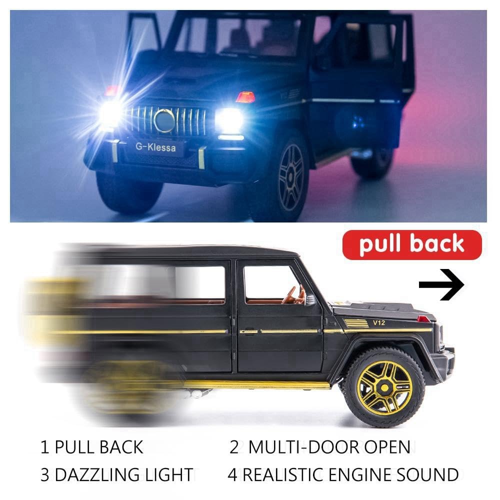 BDTCTK 1/24 Benz G63 AMG Model Car, Zinc Alloy Pull Back Toy car with Sound and Light for Kids Boy Girl Gift (Black)
