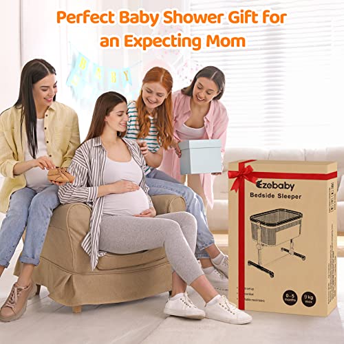 Ezebaby Baby Bassinet with Wheels, Bedside Bassinet Co Sleeper Crib for Newborn Baby Infants with All Mesh Sides and Adjustable 7 Heights, Mattress & Sheet Included