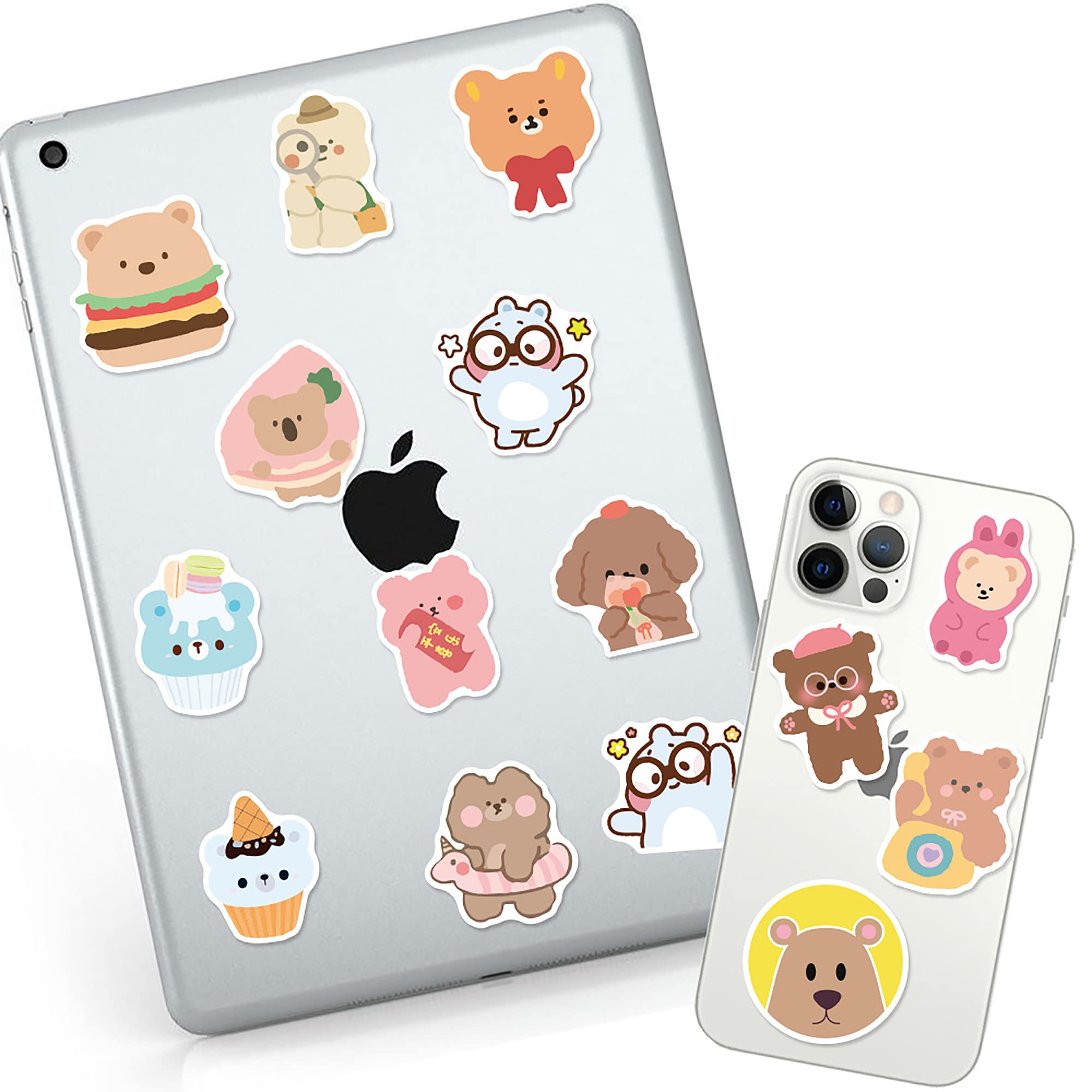 60 Pcs Cute Cartoon Bear Stickers Kawaii Waterproof Decal Decorative Aesthetic Phone Laptop Cups Scrapbook Decor