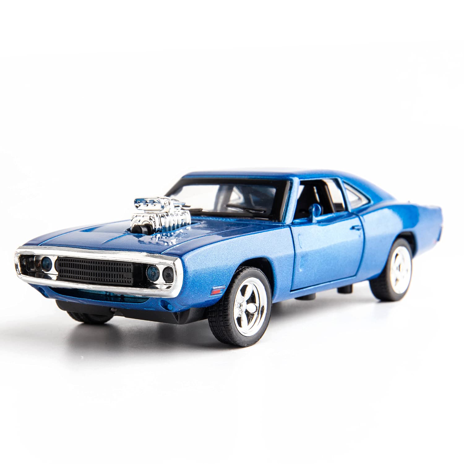 BDTCTK Compatible for 1:32 Dodge Charger Model Car, Zinc Alloy Pull Back Toy Car with Sound and Light for Kids Boy Girl Blue