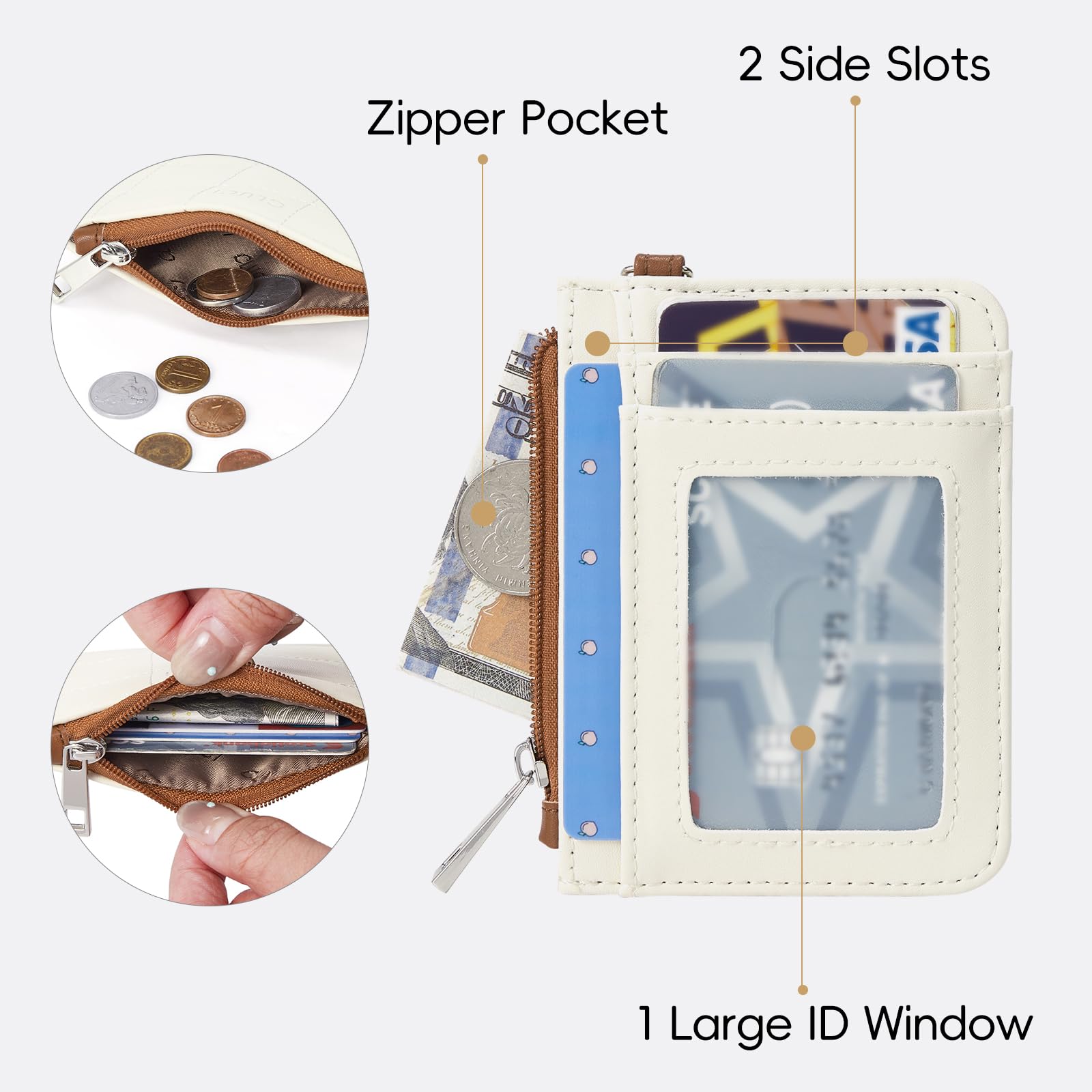 CLUCI Small Quilted Coin Purse Leather RFID Blocking Card Holder Slim Wristlet Wallets for Women Zipper Pocket