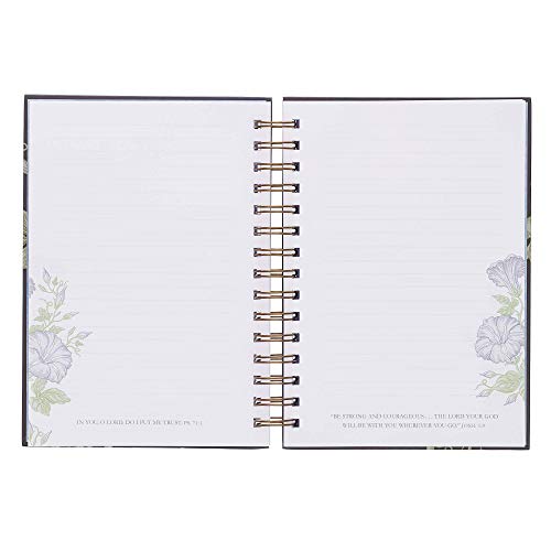 Christian Art Gifts Journal w/Scripture Grace Romans 3:22 Bible Verse Blue Floral 192 Ruled Pages, Large Hardcover Notebook, Wire Bound