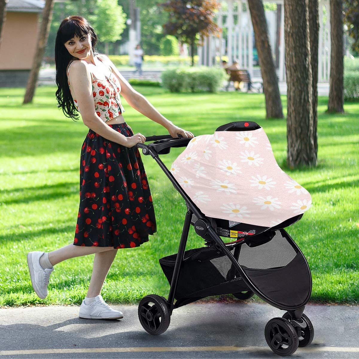 Stretchy Baby Car Seat Canopy - Daisy Flowers Infant Stroller Cover Multi Use Carseat Canopy Nursing Cover for Girl
