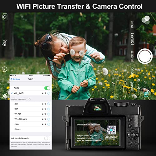 G-Anica 4K Digital Cameras for Photography,48MP/60FPS Video Camera for Vlogging, WiFi & App Control Vlogging Camera for YouTube, Small Camera with 32GB TF Card.Wide-Angle & Macro Lens