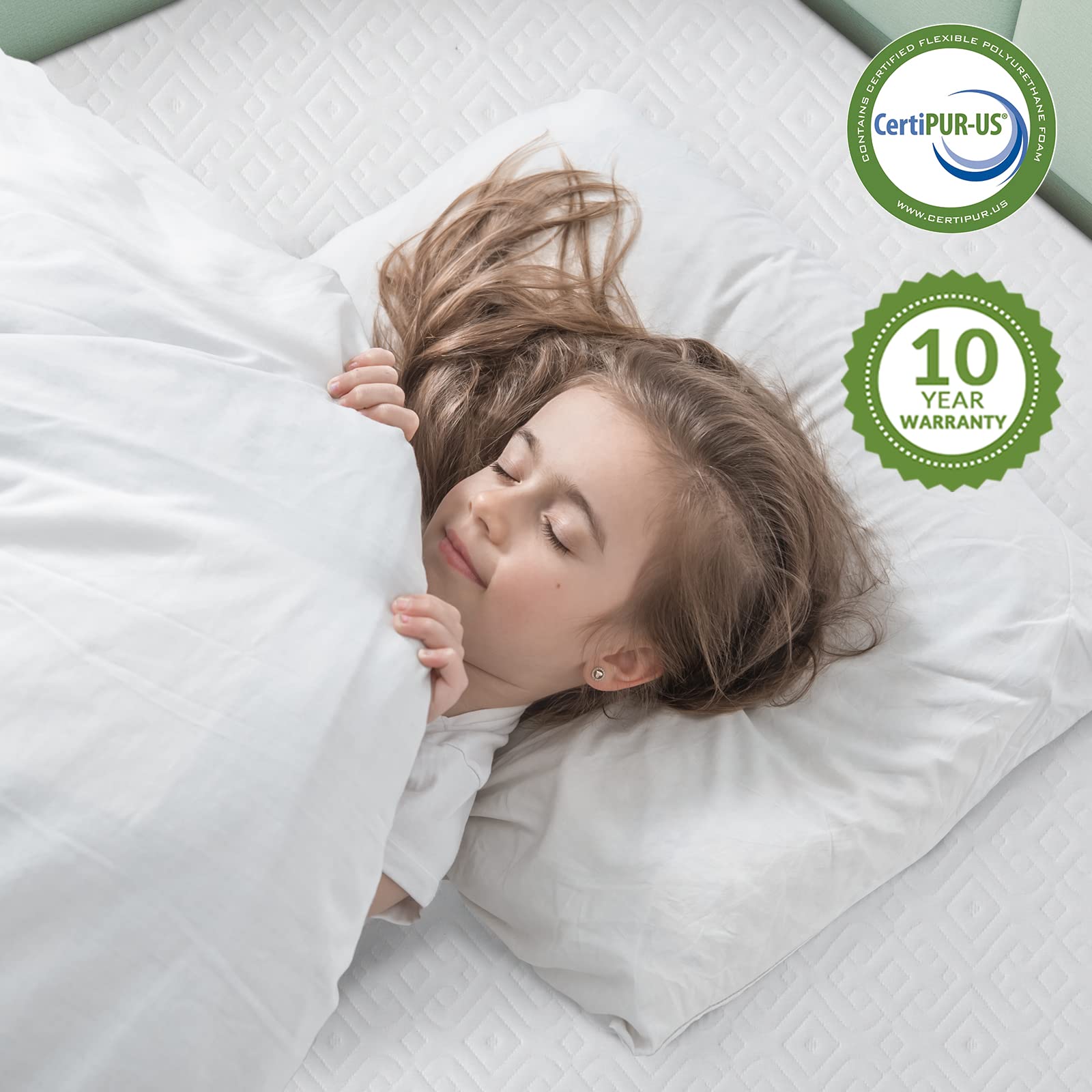 Airdown Twin Mattress, 6 Inch Memory Foam Mattress in a Box for Kids, Medium Firm Green Tea Gel Mattress Twin Size for Bunk Bed, Trundle Bed, Guest Room White
