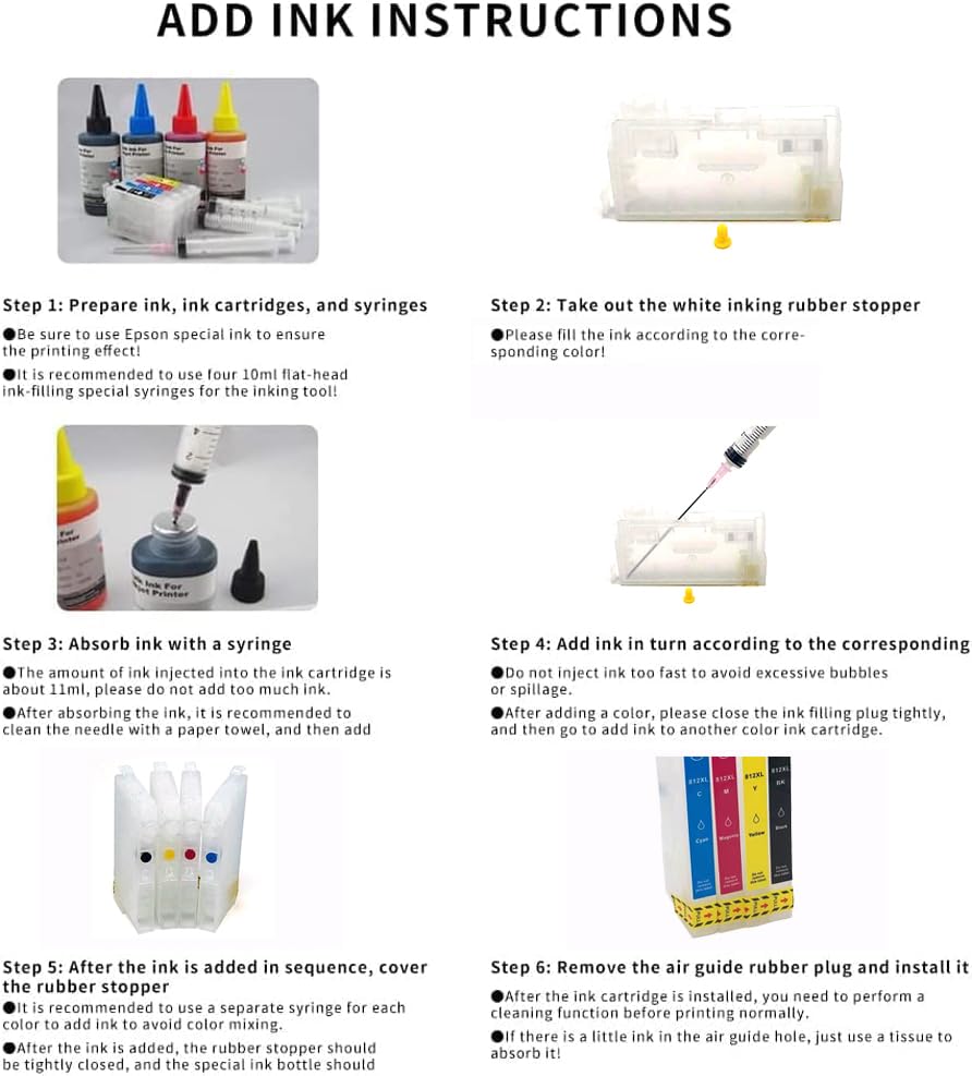 BJ-INK 802 812XL T802 T812XL Sublimation Ink Cartridges, Empty Refillable Ink Cartridges with Chip Compatible withWF-3820 WF-3825 WF-4830 WF-4835 WF-7840 WF-7820 EC-C7000 Printers (4PCS with Chip)