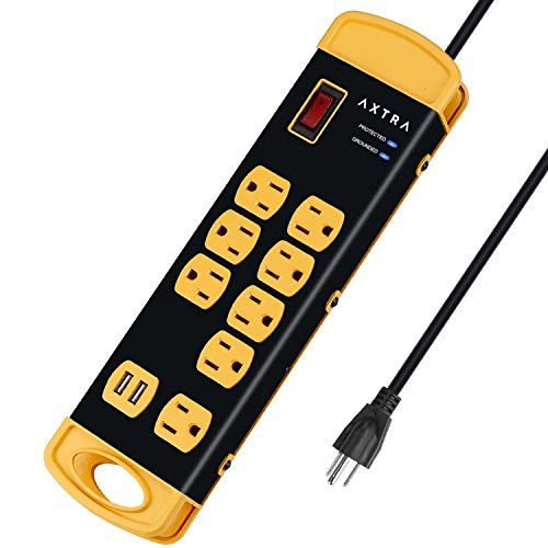 AXTRA 8-Outlet Metal Surge Protector Power Strip with USB Ports, 9-Foot Long Heavy-Duty Extension Cord, 1800 Joules, 1875W/15A Wall Mountable for Home, Office, School, Computer Desktop [ETL Listed]