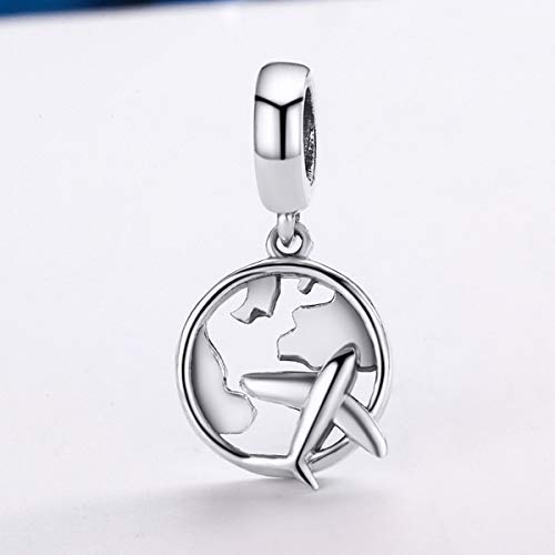 ABAOLA Airplane Dangle Charm 925 Sterling Silver Travel Beads Plane Charm fit Women Bracelets (Threaded hole)