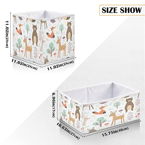 Kigai Forest Animals Storage Bins Cube Foldable Storage Baskets Bin Waterproof Home Organizer with Handles Basket for Toy Nursery Blanket Clothes, 11x11x11 Inch