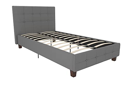 DHP Rose Upholstered Platform Bed with Button Tufted Headboard and Footboard, No Box Spring Needed, Twin, Gray Linen