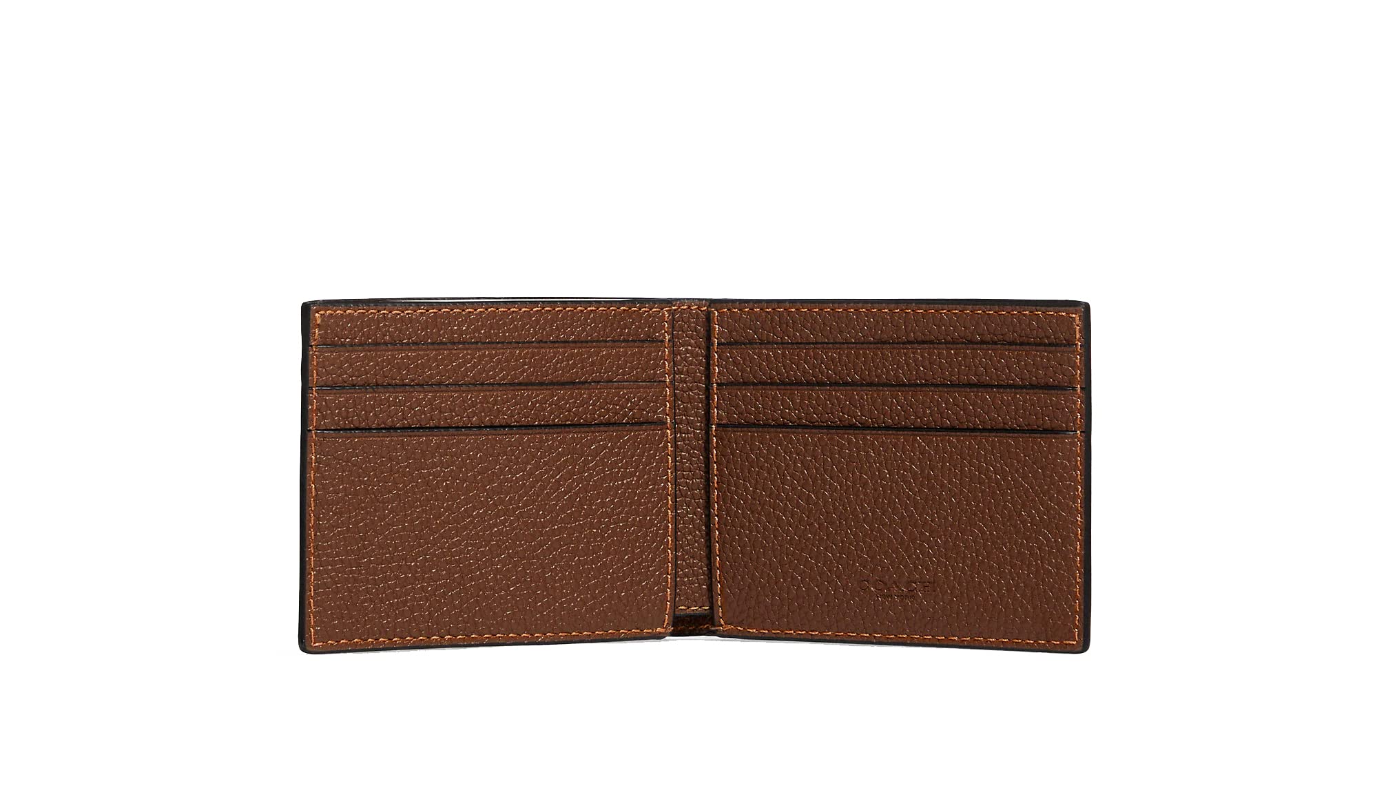 COACH Slim Billfold in Pebble Leather with Coach Leatherware Branding Dark Saddle/Canyon One Size