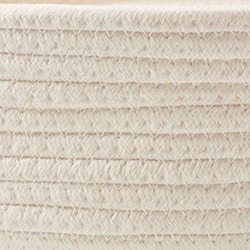 EZOWare Set of 5 Small Cotton Rope Storage Basket, Decorative Nesting Woven Round Organizer Bin with Handle for Kids Baby Closets, Room Decor, Dog Cat Toys, Towels, Gift Baskets Empty - Natural White