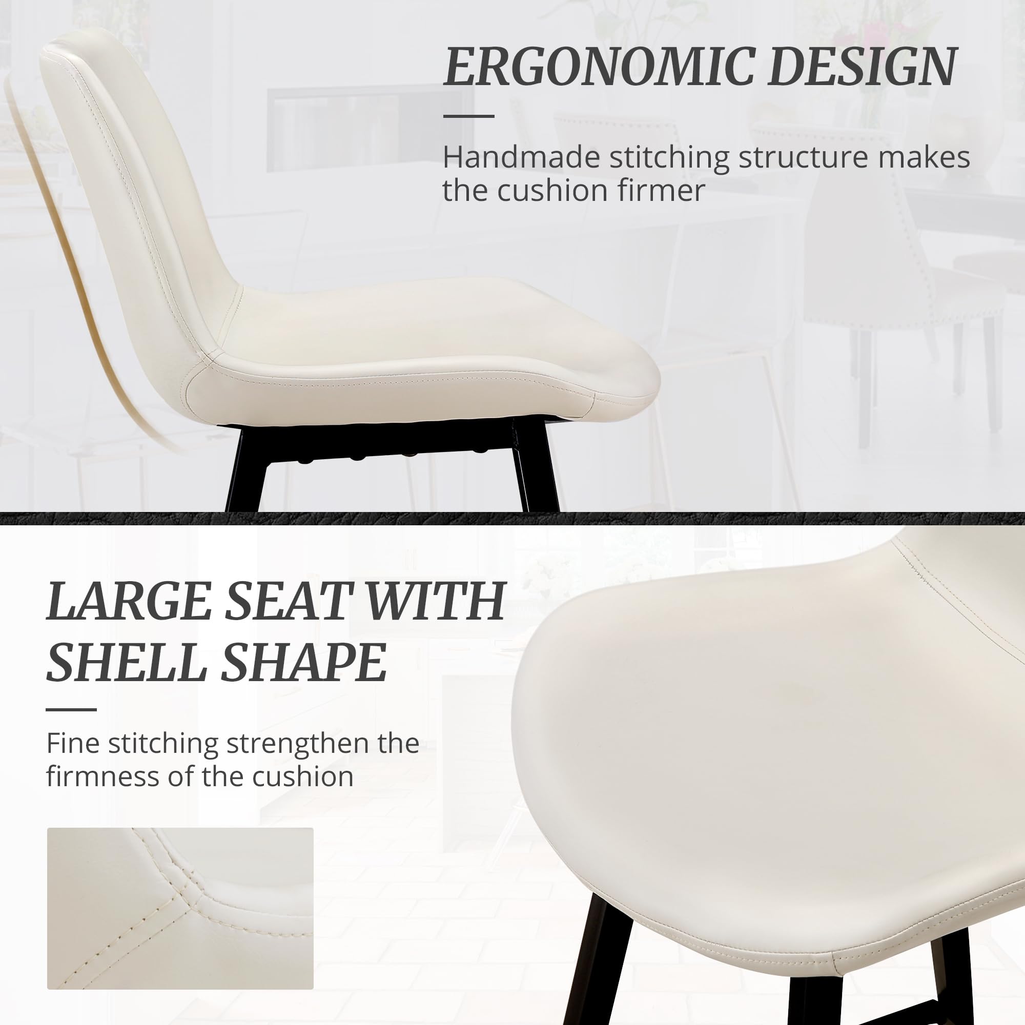 Cozyman Armless Bar Stools,26", Upholstered Bar Stool with Back Set of 4, Faux Leather Performance Material in Black, Barstools with Metal Legs, Suitable for Kitchen Room, Coffee Shop