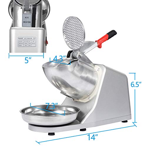 F2C Electric Ice Crusher Shaver Snow Cone Maker with Dual Stainless Steel Blades 300W 145 lbs/hr for Home and Commercial Use (Silver)