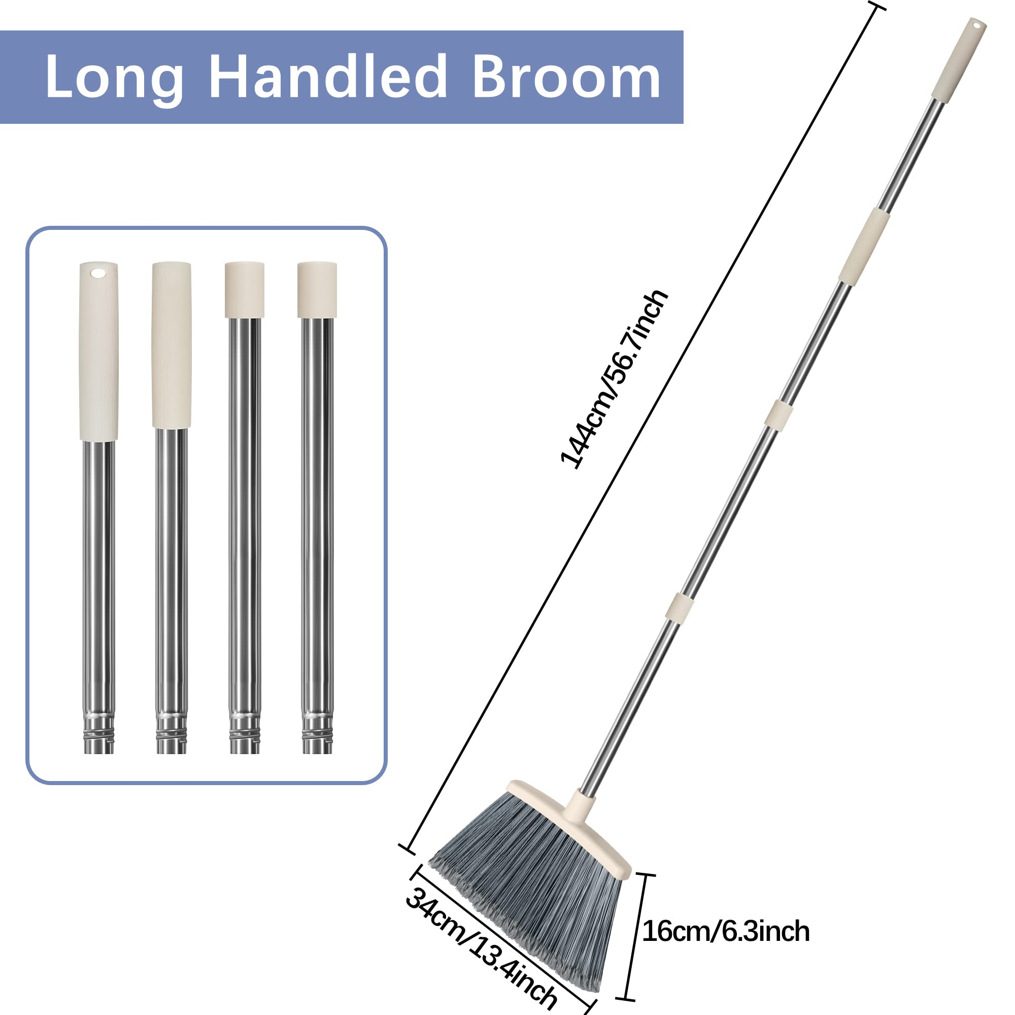 Aifacay Heavy Duty Broom, Outdoor Indoor Broom Home Kitchen Lobby Commercial Broom for Sweeping 56 Inch Long Handle Angle Broom with Flagged Stiff Bristles