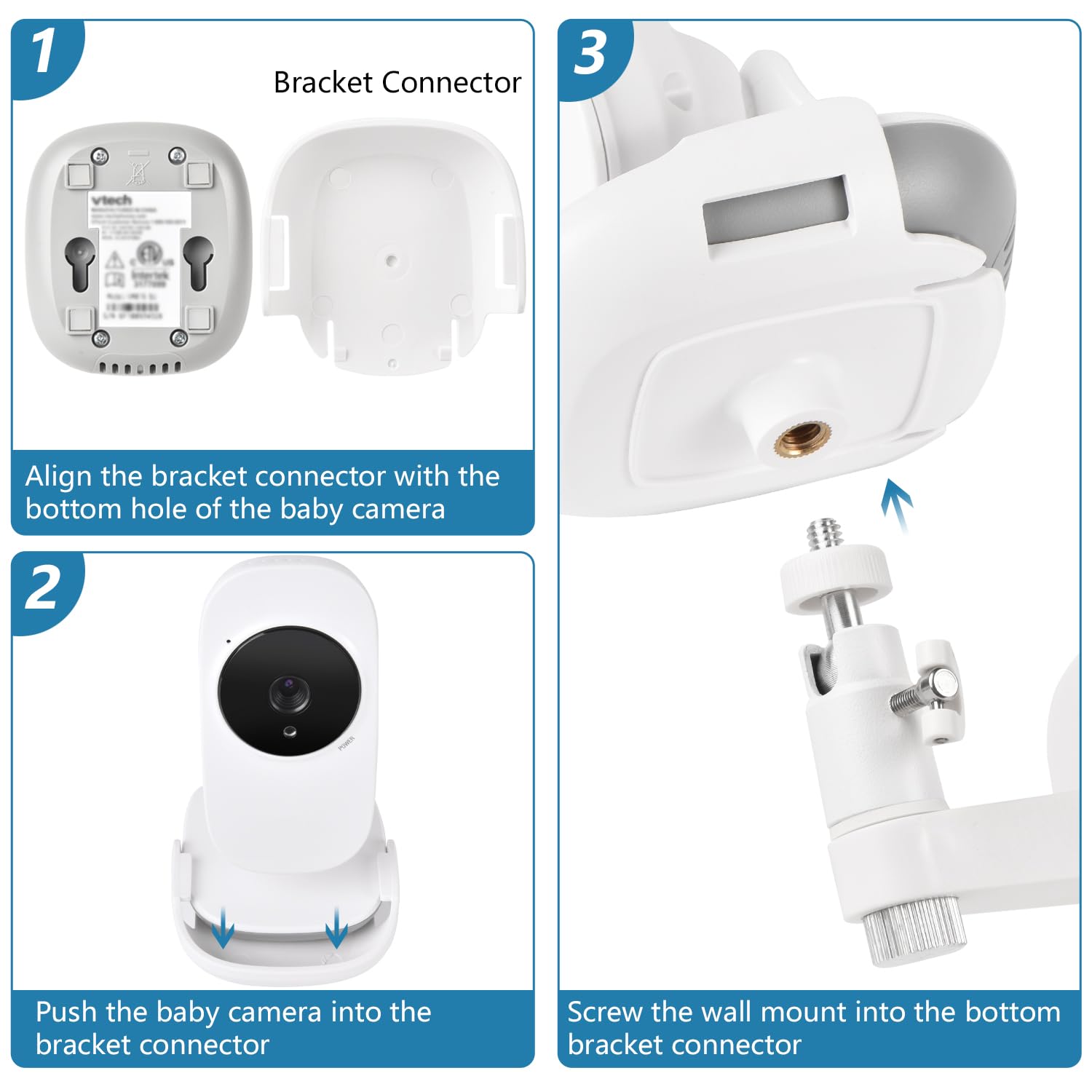 Adjustable Baby Monitor Wall Mount for VTech VM819, Baby Monitor Holder, Indoor Security Camera Mount for Crib Nursery, Perfect View Angle and Easy Installation-White