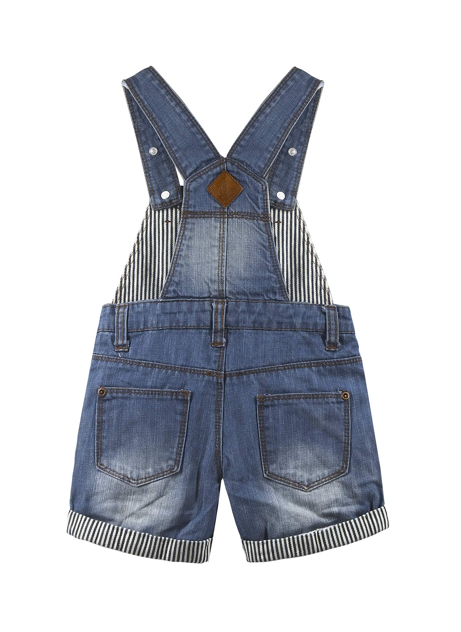 KIDSCOOL SPACE Baby & Little Boys Big Bib Pocket Stripe Cuffed Bottom Denim Shortalls,Blue,2-3 Years