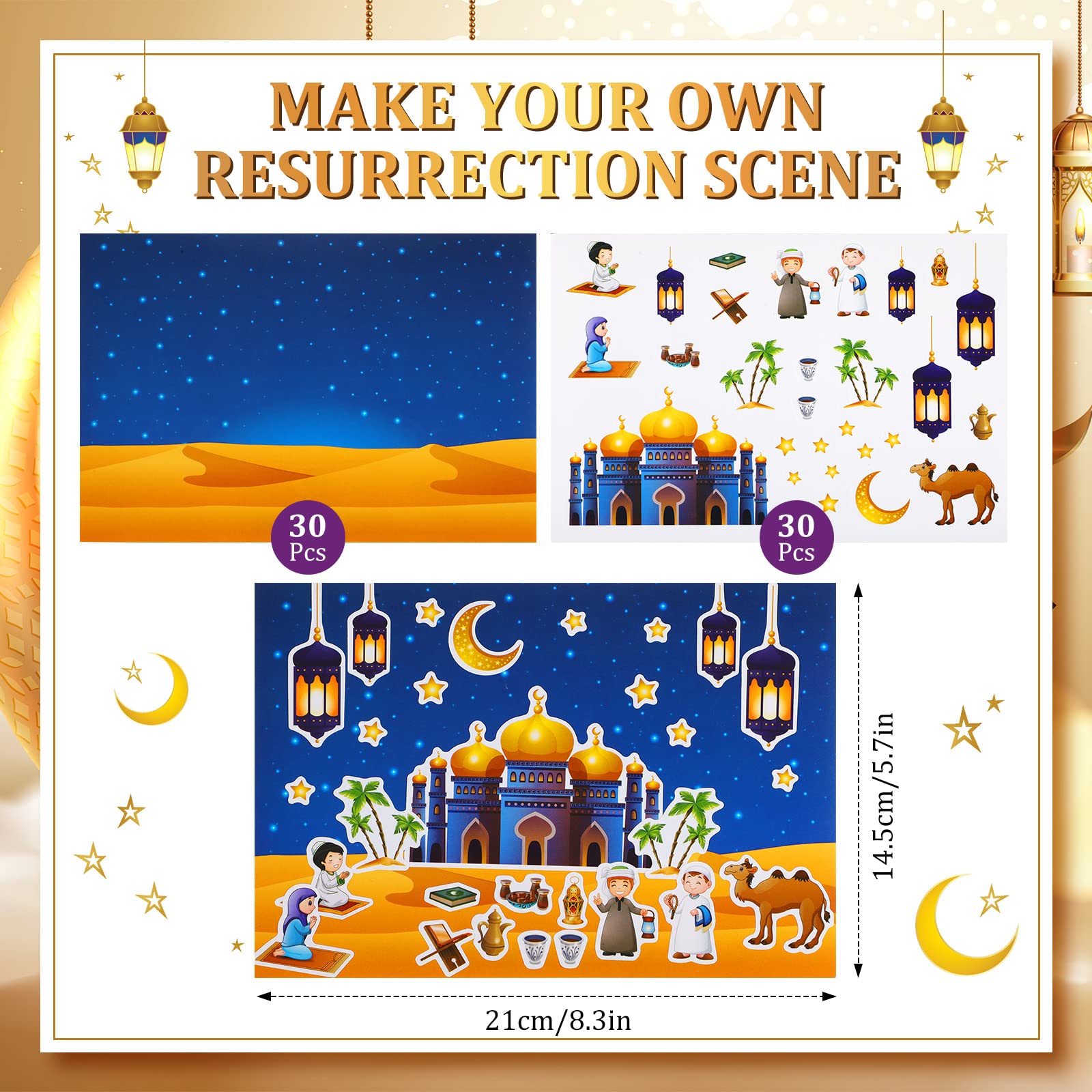 60 Sheets Eid Mubarak Stickers Eid Stickers Make a Mosque Scene Stickers DIY Ramadan Scene Sticker Eid Ramadan Sticker Eid Mubarak Craft Kits Game for Kids Classroom Activity Ramadan Art Supplies