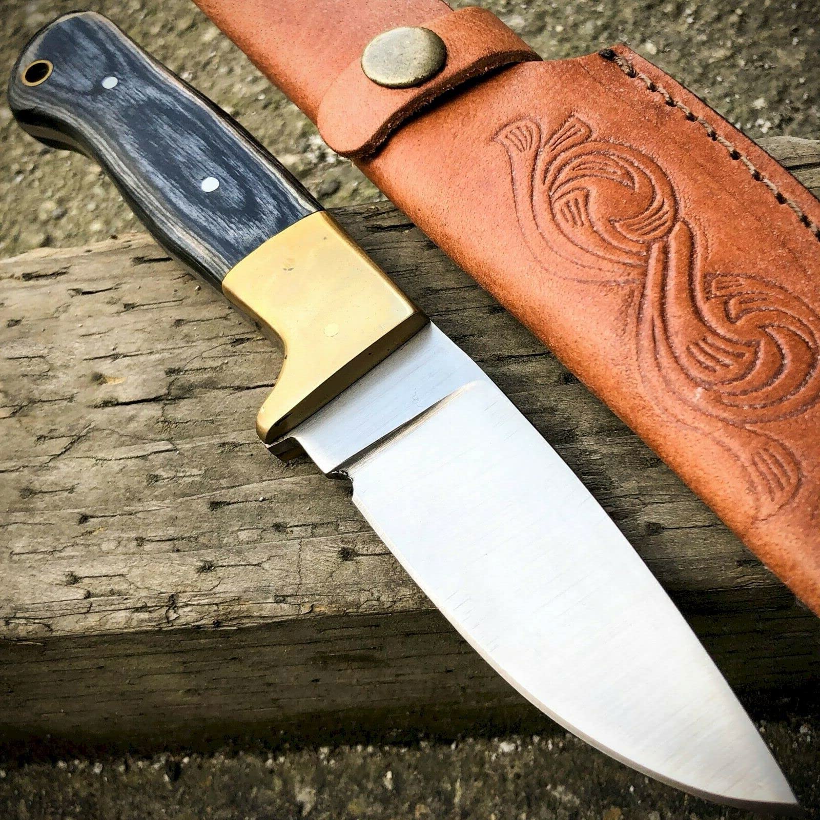 8" Clip Point Skinner Hunting Survival Skinning Fixed Blade Knife Full Tang Wood