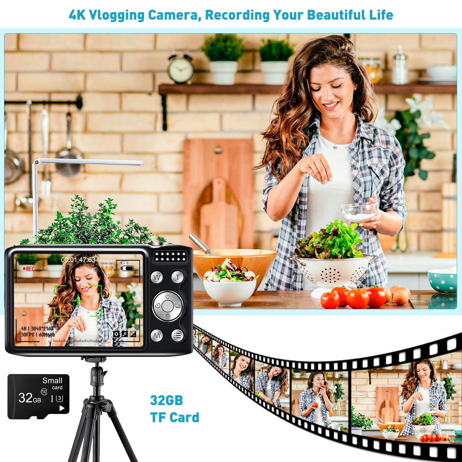 4K Digital Point and Shoot Camera, 48MP Digital Camera for Photography with 2.88'' IPS Screen & Flash, 16X Zoom Macro Focus Compact Vlogging Camera Anti Shake for Travel, Beginner Video Camera
