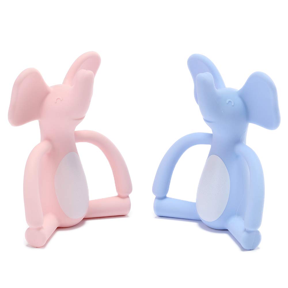 Baby Teething Toy, Pacifier, Food Grade Liquid Silicone Baby Teether, Soft Infant Teether Chew Toy, BPA Free, Multi-Texture Design Cute Elephant Teether, Soft and Sturdy (Blue Elephant)