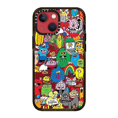 CASETiFY Impact iPhone 13 Mini Case [6.6ft Drop Protection] - Fun Friends by Jon Burgerman - Clear Black