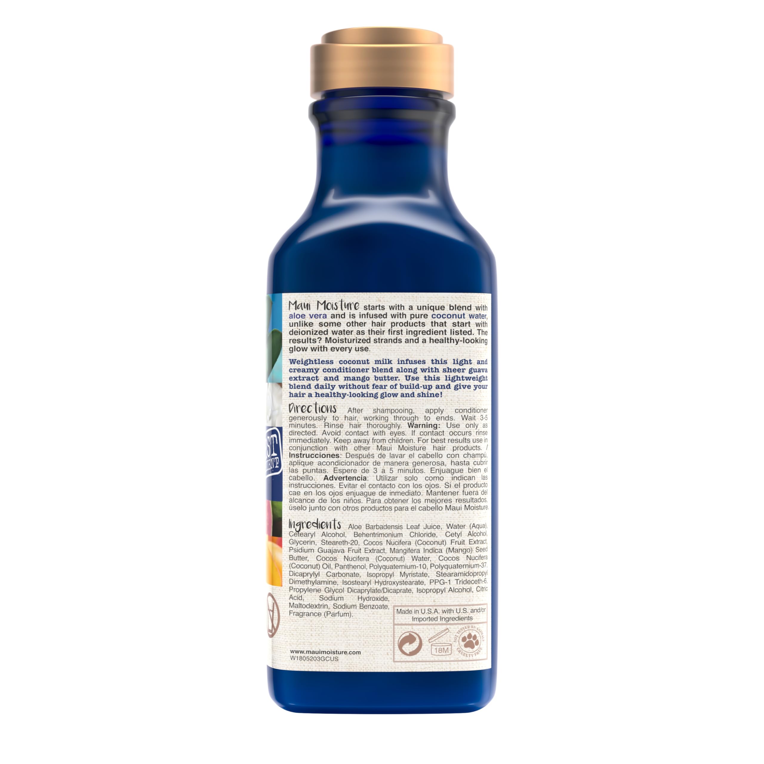 Maui Moisture Nourish & Moisture + Coconut Milk Conditioner to Hydrate and Detangle Curly Hair, Lightweight Daily Moisturizing Conditioner, Vegan, Silicone & Paraben-Free, 13 fl oz
