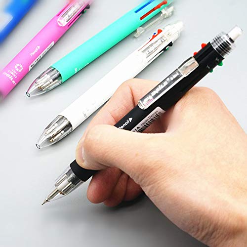 Ipienlee 5 + 1 Multifunctional Pens 5 Color 0.7 mm Ballpoint Multi Pen and 0.5 mm Mechanical Pencil in One Pen, Pack of 6